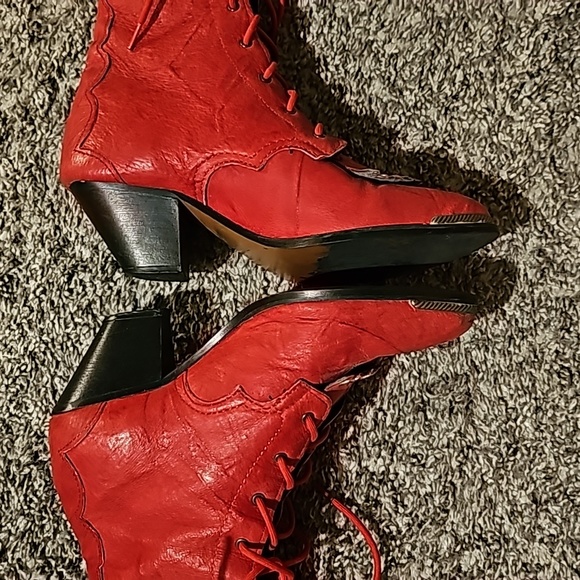 Shoes | Stunning Vintage Victorian Lace Up Red Leather Boots | Poshmark